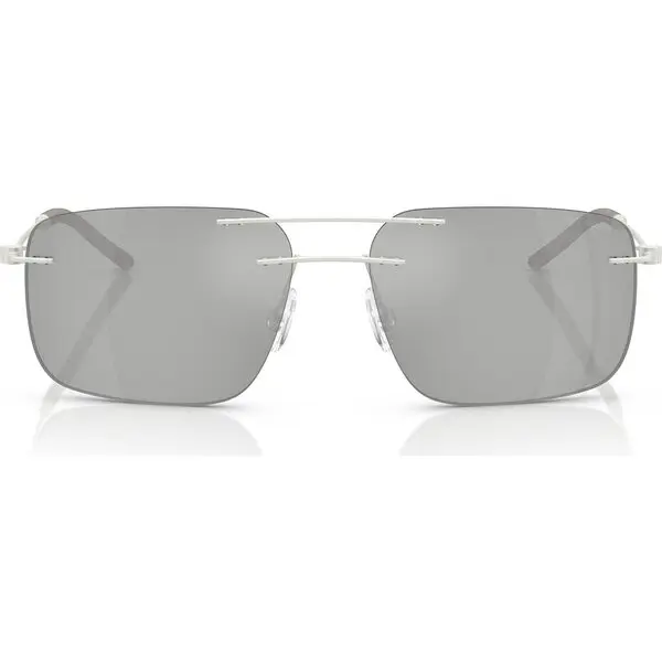 Moncler 56mm Rimless Rectangular Sunglasses - Matte Silver