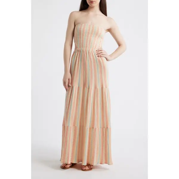 Rip Curl Premium Surf Stripe Tiered Cotton Maxi Dress - Multi Color