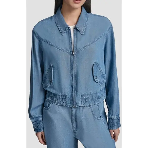 Dkny Front Zip Chambray Bomber - Stream Wash