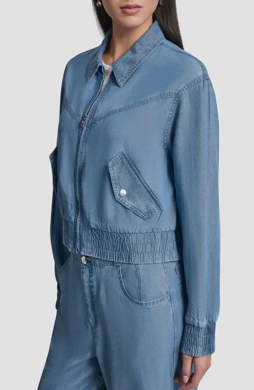 Dkny Front Zip Chambray Bomber - Stream Wash