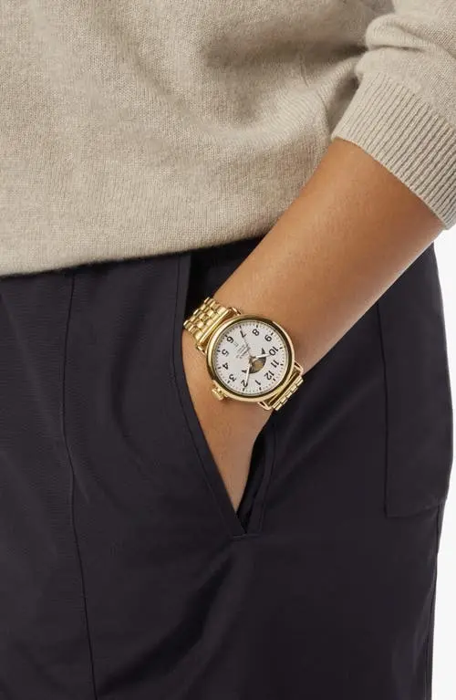 Shinola The Runwell Moon Phase Bracelet Watch - White