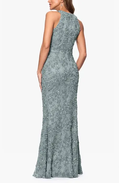 XSCAPE EVENINGS Sequin Soutache Sleeveless Gown - Sage
