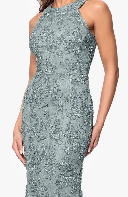 XSCAPE EVENINGS Sequin Soutache Sleeveless Gown - Sage