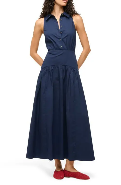 Staud Romy Sleeveless Maxi Shirtdress - Navy