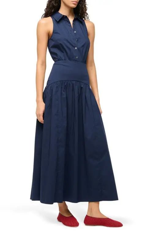 Staud Romy Sleeveless Maxi Shirtdress - Navy