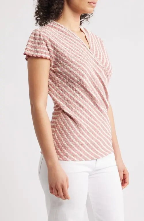 Loveappella Puckered Stripe Wrap Top - Blush