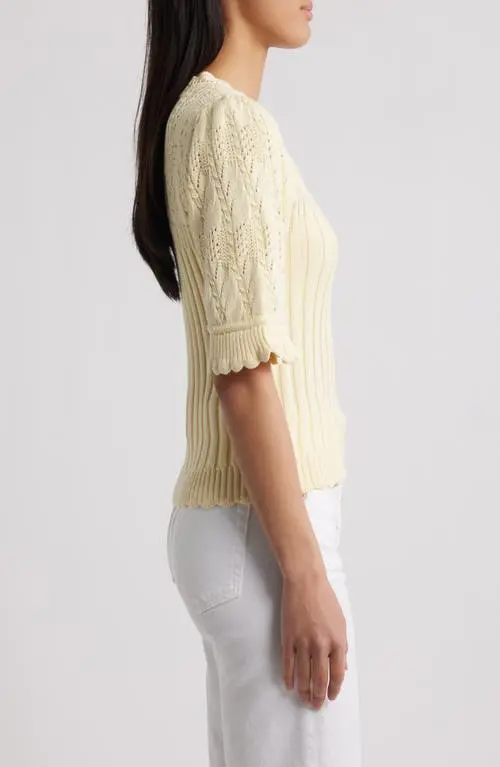 Wit & Wisdom Mixed Stitch Elbow Sleeve Sweater - Butter Cream