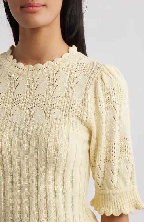Wit & Wisdom Mixed Stitch Elbow Sleeve Sweater - Butter Cream