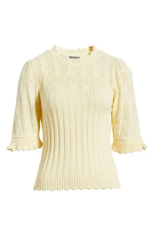 Wit & Wisdom Mixed Stitch Elbow Sleeve Sweater - Butter Cream