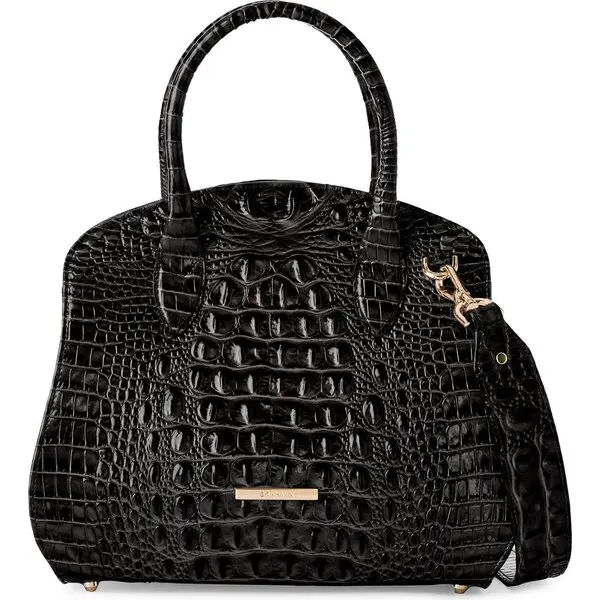 Brahmin Rosetta Croc Embossed Leather Satchel - Black