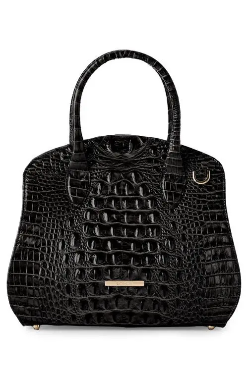 Brahmin Rosetta Croc Embossed Leather Satchel - Black