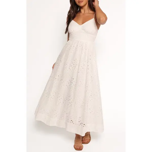 PETAL & PUP Yasmin Cotton Eyelet Midi Dress - White