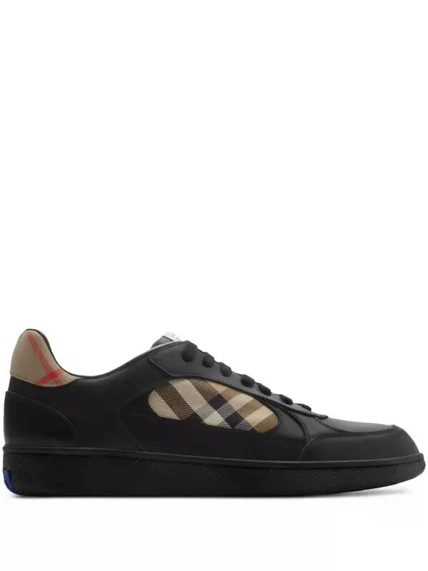 Burberry Checked Leather Sneakers - Black