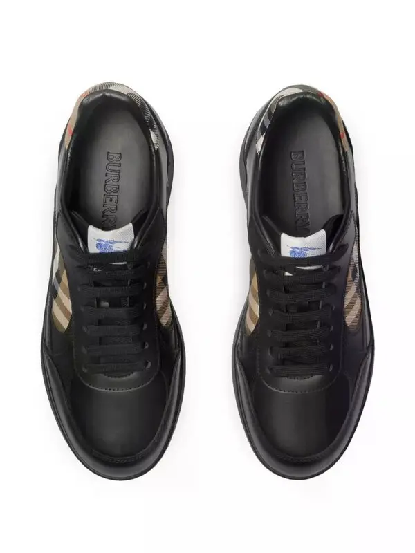 Burberry Checked Leather Sneakers - Black