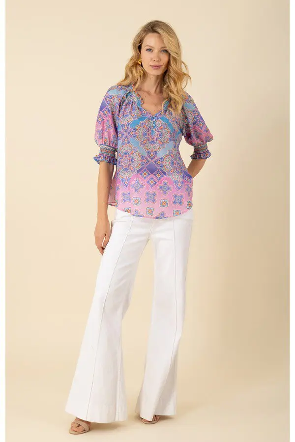 Hale Bob Eileen Voile Top - Blue