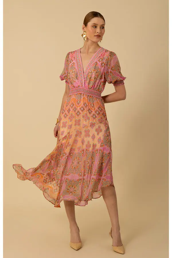 Hale Bob Malaya Chiffon Midi Dress - Pink