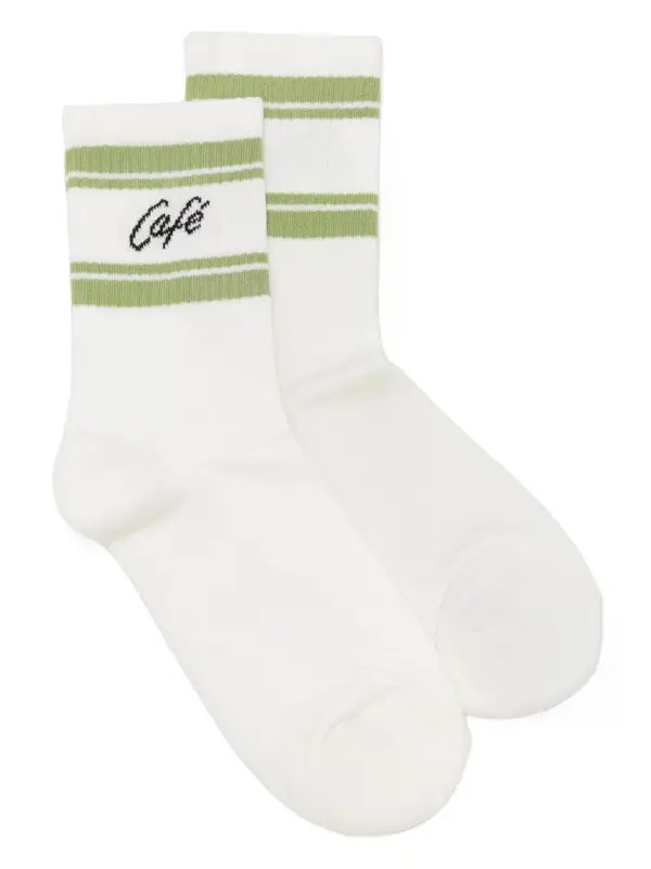CAFÉ KITSUNÉ Intarsia-knit Logo Socks - Neutrals