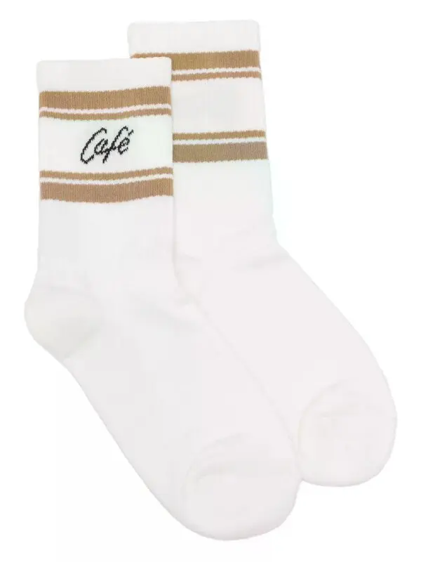 CAFÉ KITSUNÉ Intarsia-knit Logo Socks - Neutrals