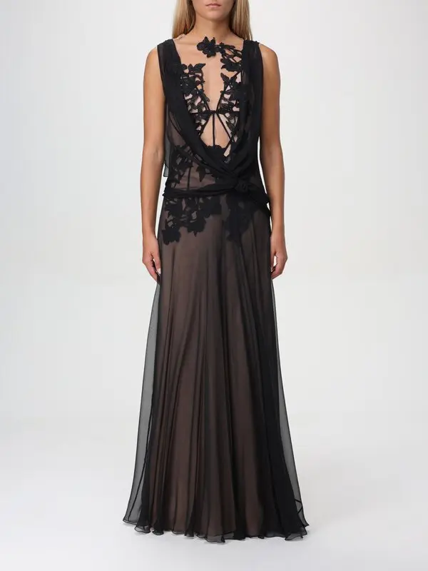 Alberta Ferretti Maxi Gown With Lace Embellishments - Black