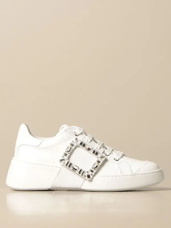 ROGER VIVIER Skate" Leather Sneakers With Crystal Buckle - White