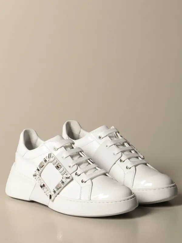 ROGER VIVIER Embellished Leather Sneakers - White