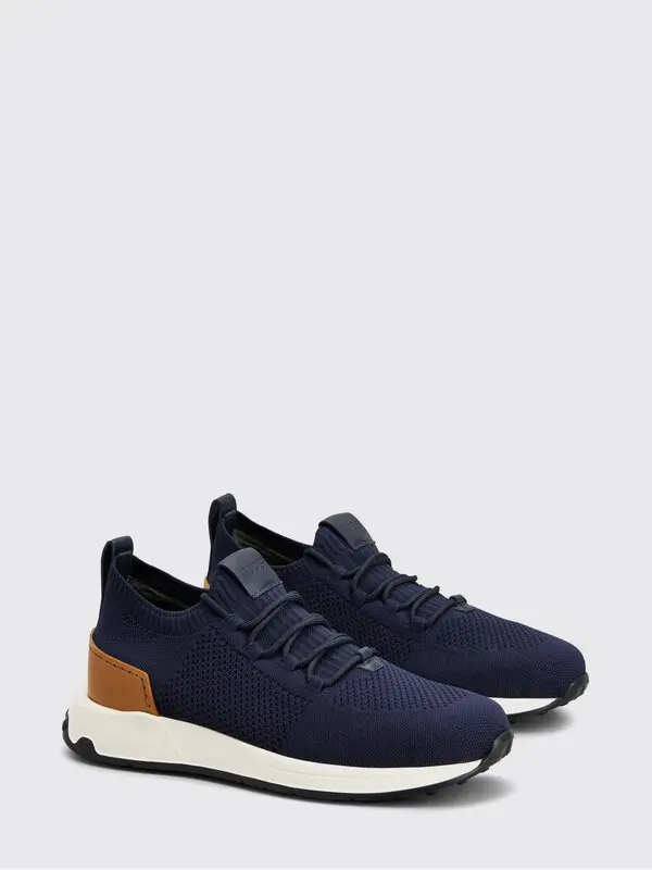TOD'S Leather Trim Knit Sneakers - Blue