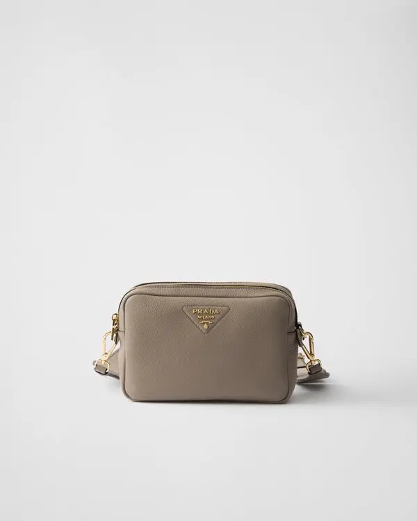 Prada Small Leather Shoulder Bag - Clay Gray