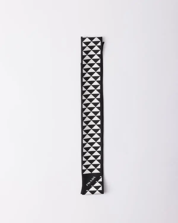 Prada Printed Silk Twill Skinny Scarf - Black