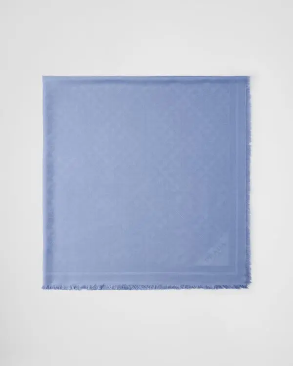 Prada Symbole Silk And Wool Jacquard Shawl - Aviator Blue