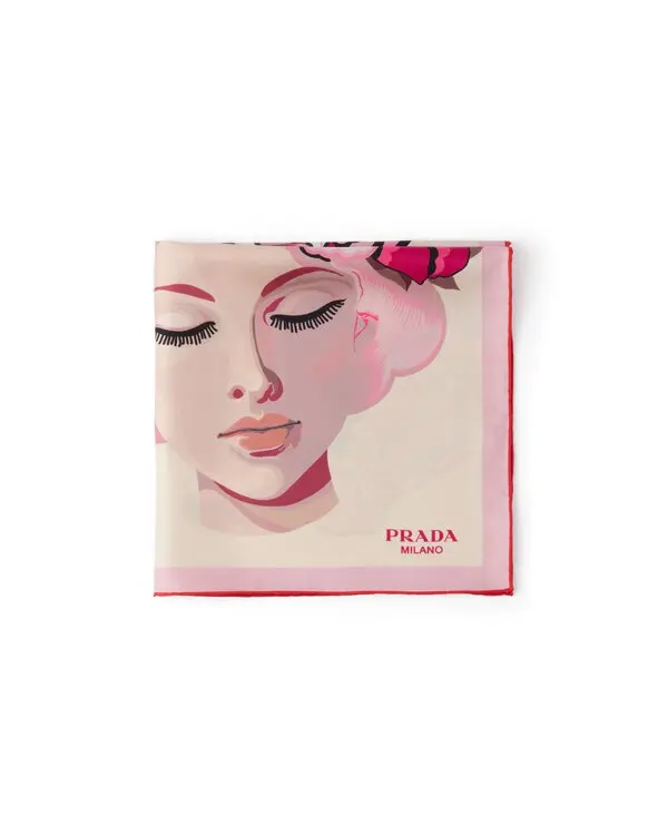 Prada Printed Silk Twill Scarf 55 - Pink