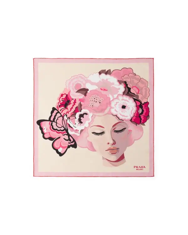 Prada Printed Silk Twill Scarf 55 - Pink