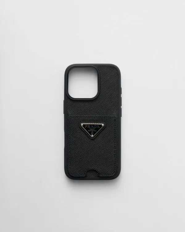 Prada Saffiano Leather Case For Iphone 16 Pro - Black