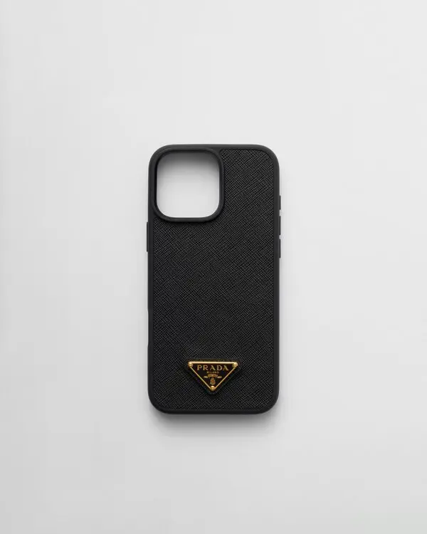 Prada Saffiano Leather Case For Iphone 16 Pro Max - Black