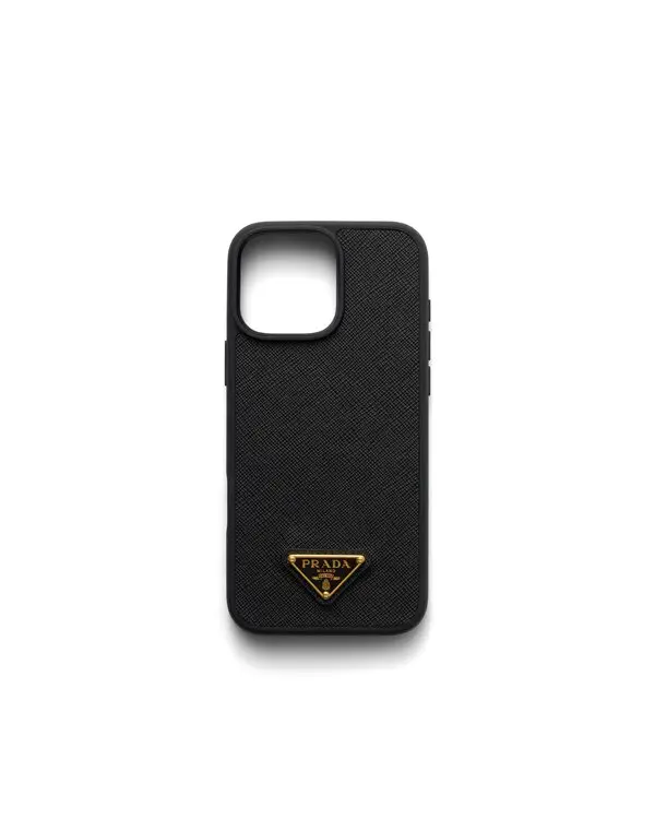 Prada Saffiano Leather Case For Iphone 16 Pro Max - Black