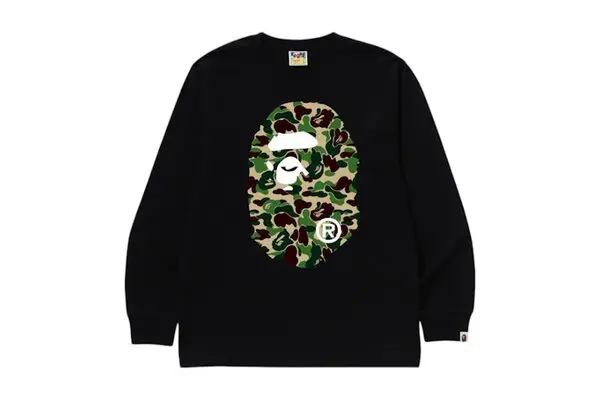 A BATHING APE Abc Camo Big Ape Head Long Sleeve Tee Shirt - Black/green