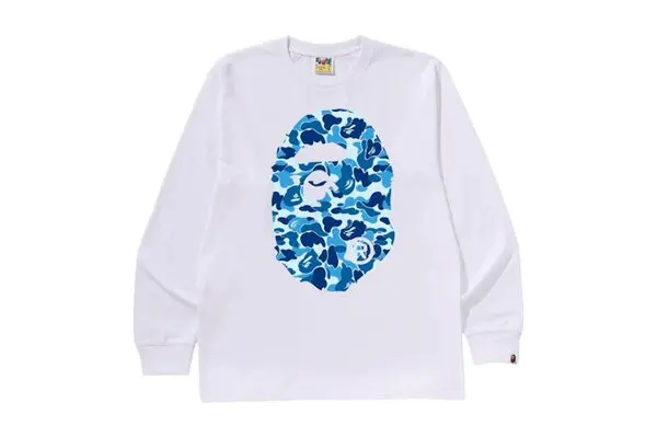 A BATHING APE Abc Camo Big Ape Head Long Sleeve Tee Shirt - White/blue