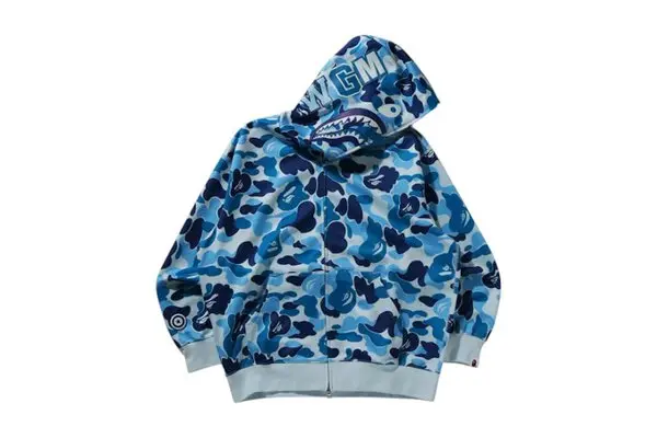 A BATHING APE Abc Camo Rayon Relaxed Fit Shark Full Zip Hoodie - Blue