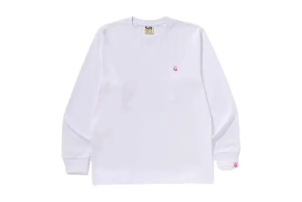A BATHING APE Abc Camo One Point Long Sleeve Tee Shirt - White/pink