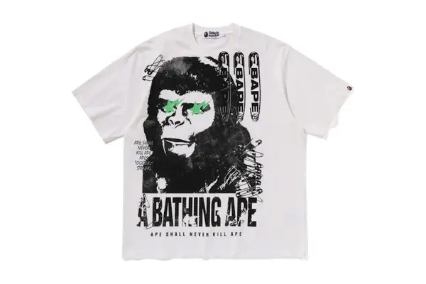 A BATHING APE Garment Dye Logo Relaxed Fit Tee Shirt - White