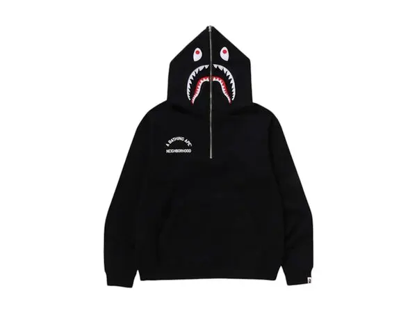 A BATHING APE X Neighborhood Two Face Half Zip Pullover Hoodie - Black