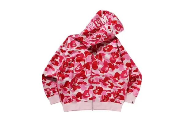 A BATHING APE Abc Camo Rayon Relaxed Fit Shark Full Zip Hoodie - Pink
