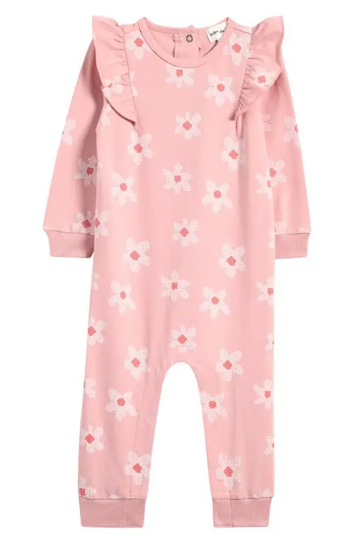 MILES THE LABEL Pixelated Daisies Long Sleeve Romper - Light Pink