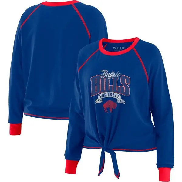 WEAR BY ERIN ANDREWS Buffalo Bills Tie-front Long Sleeve Top - Royal