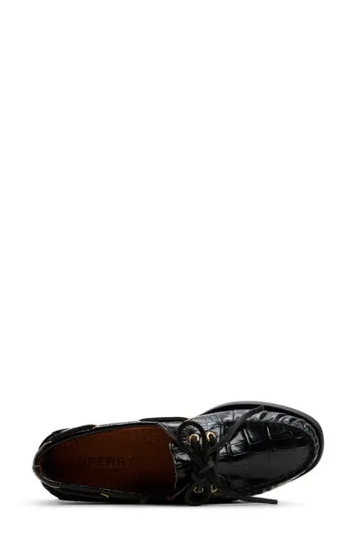 Sperry Authentic Original Two-eye Boat Shoe - Black Croco Leather Emb Croco