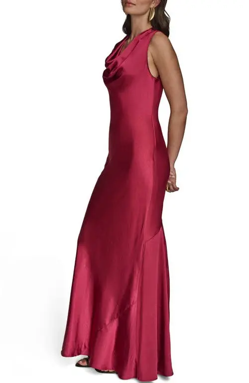 Donna Karan New York Cowl Neck Satin Maxi Dress - Sangria | Editorialist
