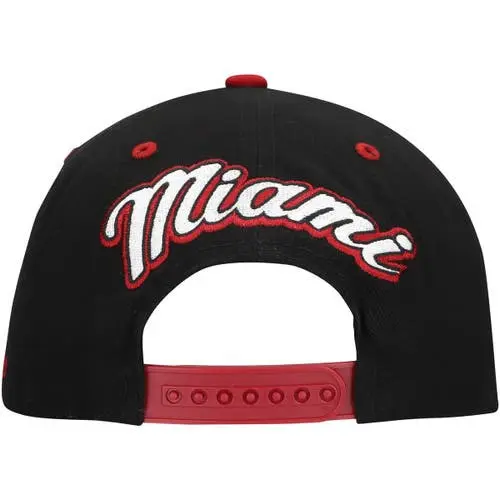 Mitchell & Ness Red Miami Heat Backside Script Two-tone Pro Crown Adjustable Hat