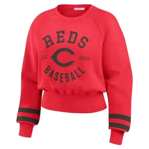 WEAR BY ERIN ANDREWS Cincinnati Reds Vintage Washed Cropped Pullover Sweatshirt - Red