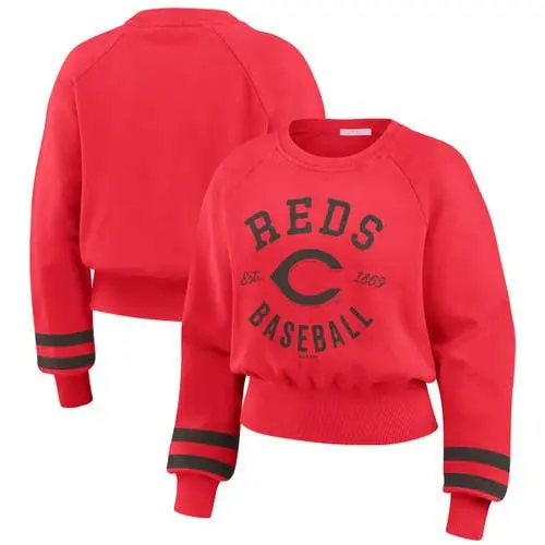 WEAR BY ERIN ANDREWS Cincinnati Reds Vintage Washed Cropped Pullover Sweatshirt - Red