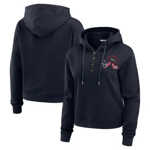 WEAR BY ERIN ANDREWS Houston Texans Waffle Hoodie Pullover Top - Navy
