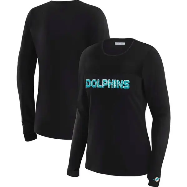 WEAR BY ERIN ANDREWS X Gracie Hunt Miami Dolphins Mesh Panel Long Sleeve T-shirt - Black